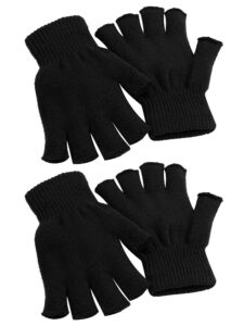 cooraby 2 pairs unisex warm half finger gloves winter fingerless gloves (l for adults, m for teens, s for kids) (black, medium)