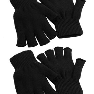 Cooraby 2 Pairs Unisex Warm Half Finger Gloves Winter Fingerless Gloves (L for Adults, M for Teens, S for Kids) (Black, Medium)