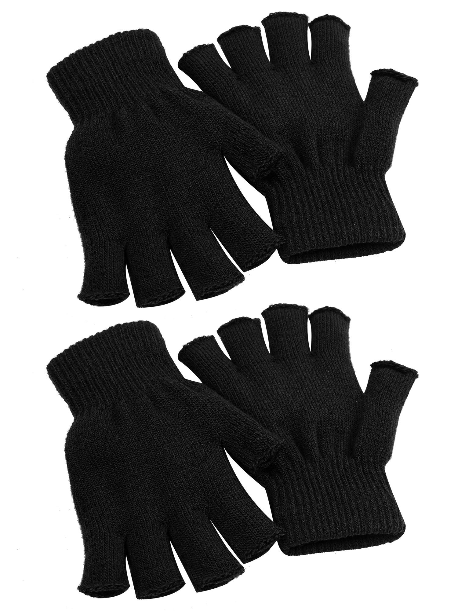 Cooraby 2 Pairs Unisex Warm Half Finger Gloves Winter Fingerless Gloves (L for Adults, M for Teens, S for Kids) (Black, Medium)