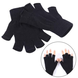 Cooraby 2 Pairs Unisex Warm Half Finger Gloves Winter Fingerless Gloves (L for Adults, M for Teens, S for Kids) (Black, Medium)