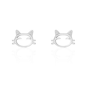 tiny cat stud earrings s925 sterling silver minimalist cute animal pet small cartilage earring studs ear piercing jewelry hypoallergenic for women girls sensitive ears (silver)