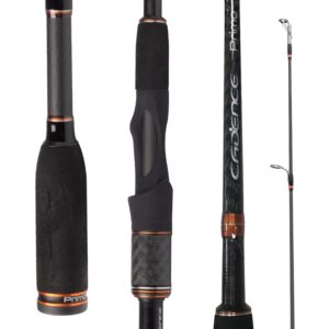 cadence primo spinning rod, 40-ton carbon blank, fuji reel seat, durable fuji stainless-steel guides with sic inserts, lightweight, durable & sensitive rod, multiple actions