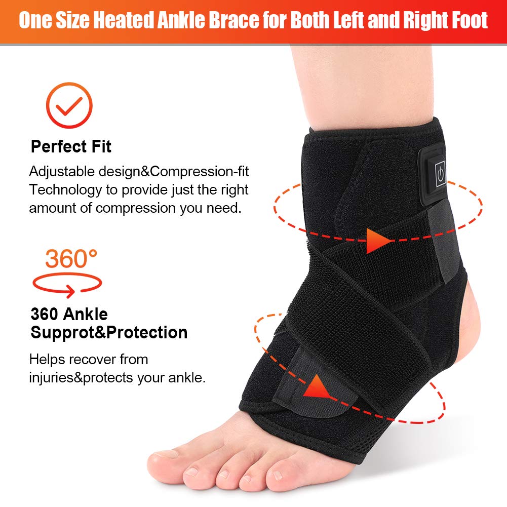 MAVIS LAVEN Heating Ankle Brace, Heat Foot Drop Orthotic Brace with Adjustable 3 Level Controller for Injury Joint Recovery, Ankle Sprain Swelling, Arthritis, Strain, Fit