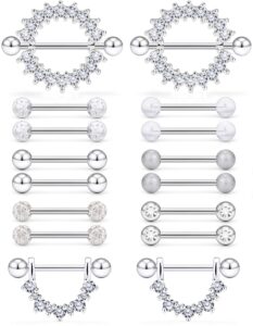 prjndjw silver-tone, 16g, 9/16in(14mm) l, 8 pairs 5mm ball surgical steel nipplerings nipple tongue rings cz acrylic barbell body piercing jewelry