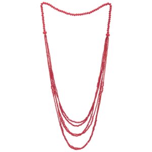 coolsteelandbeyond red beads long statement necklace multi-strand waterfall chains with crystal beads charm pendant