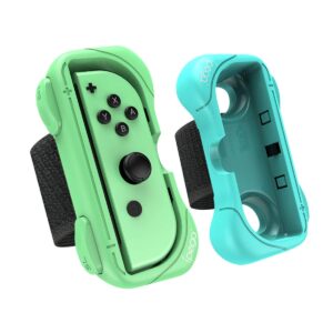 HEATFUN Wrist Bands for Dance 2023 2022 Switch, Adjustable Hand Strap for Joy-Cons Controller, One Size for Adult and One Size for Child - 2 Pack (Animal Crossing Blue and Green)