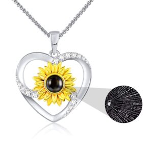 snzm heart necklace for women 100 languages i love you crystal pendant, sunflower jewelry gifts for mum, girlfriend on anniversary, birthday, valentine's day