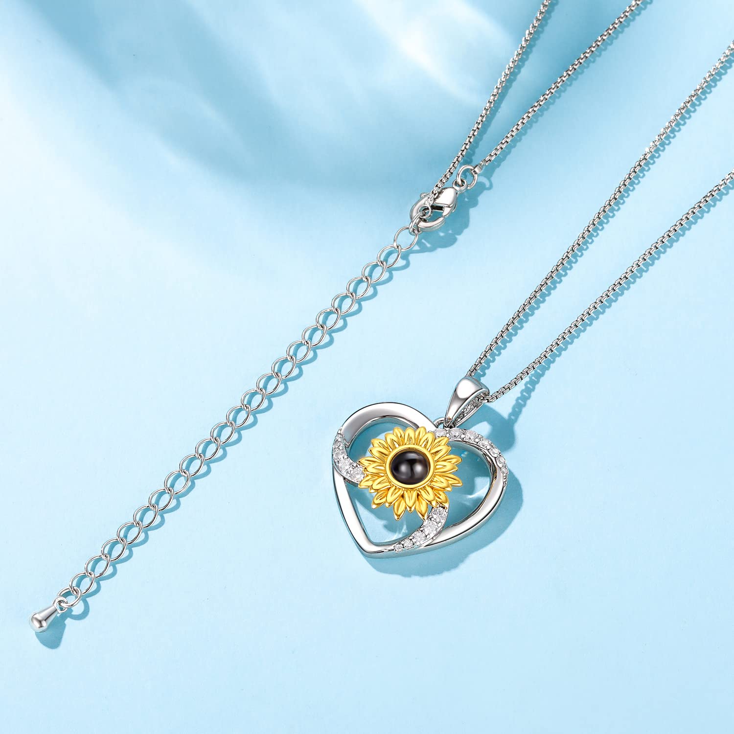 SNZM Heart Necklace for Women 100 Languages I Love You Crystal Pendant, Sunflower Jewelry Gifts for Mum, Girlfriend On Anniversary, Birthday, Valentine's Day