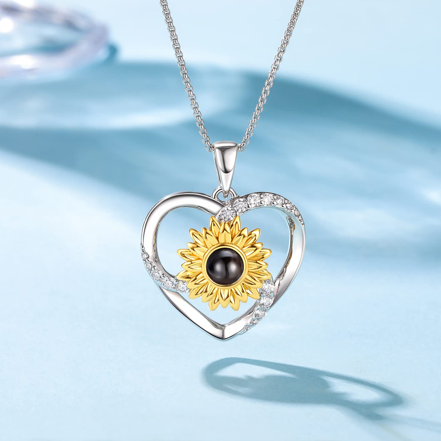 SNZM Heart Necklace for Women 100 Languages I Love You Crystal Pendant, Sunflower Jewelry Gifts for Mum, Girlfriend On Anniversary, Birthday, Valentine's Day