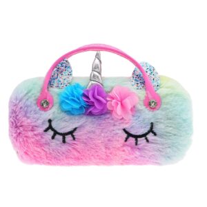 Kids Girls Boys Eyeglass Case Glasses Pouch unicorn Plush Dazzling Sparkle Glitter Hard Shell with Handle