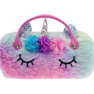 Kids Girls Boys Eyeglass Case Glasses Pouch unicorn Plush Dazzling Sparkle Glitter Hard Shell with Handle