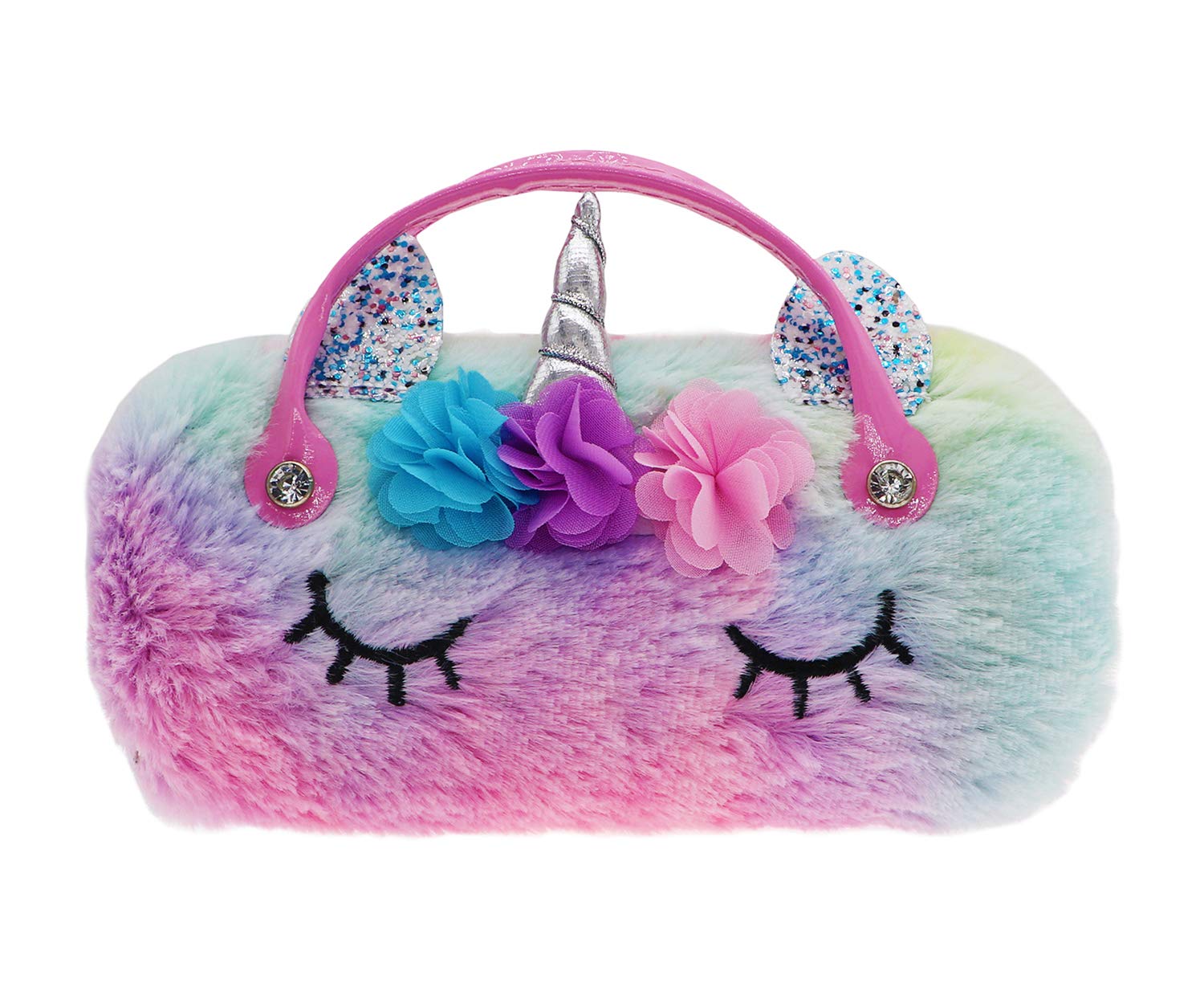 Kids Girls Boys Eyeglass Case Glasses Pouch unicorn Plush Dazzling Sparkle Glitter Hard Shell with Handle