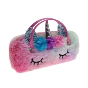 Kids Girls Boys Eyeglass Case Glasses Pouch unicorn Plush Dazzling Sparkle Glitter Hard Shell with Handle