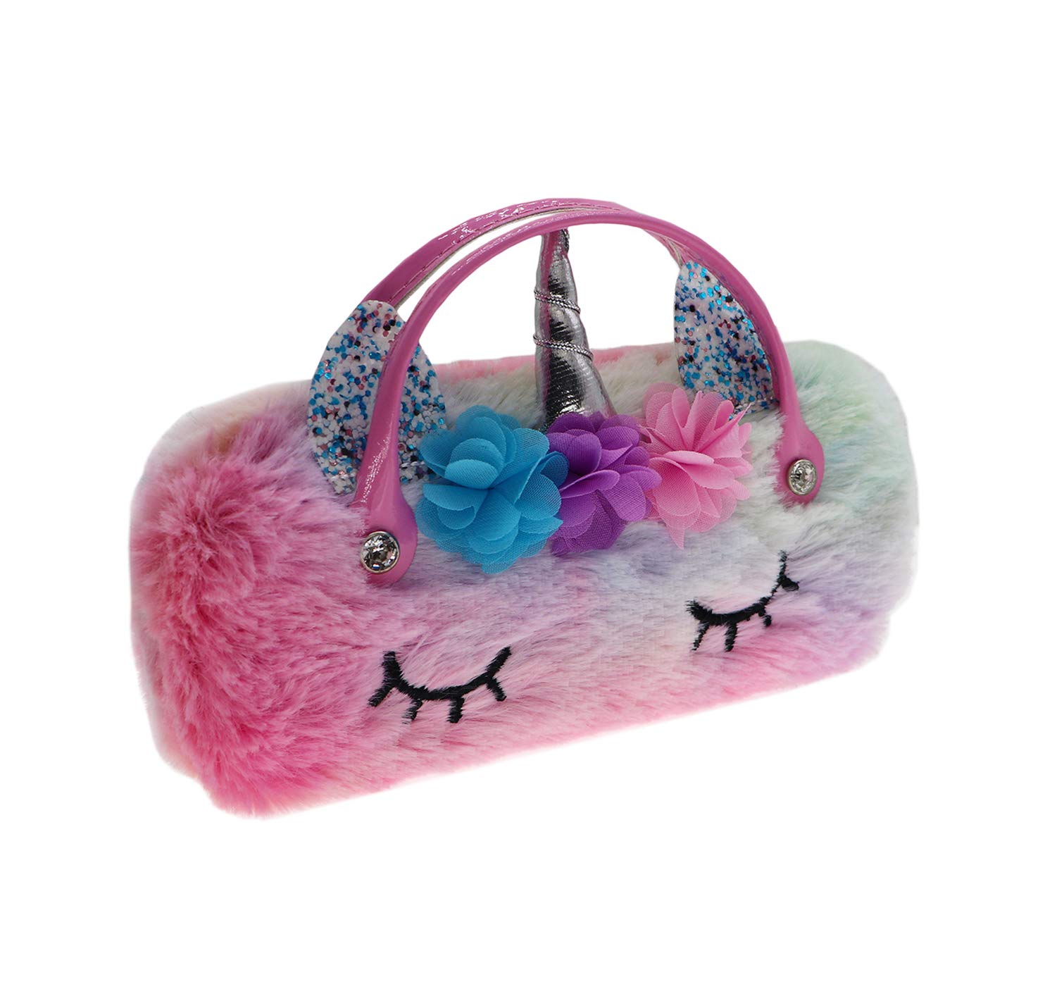 Kids Girls Boys Eyeglass Case Glasses Pouch unicorn Plush Dazzling Sparkle Glitter Hard Shell with Handle