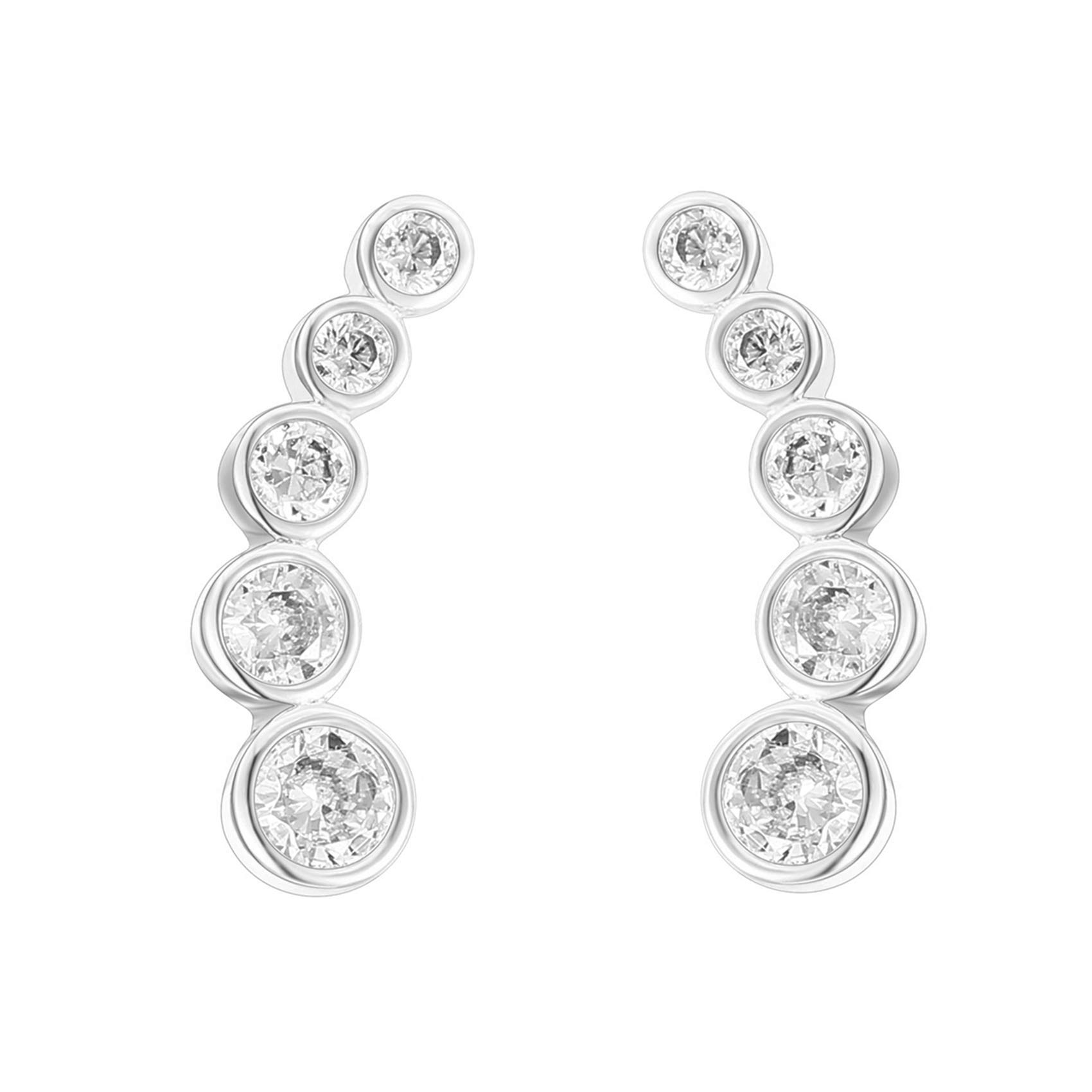 PAVOI 14K Gold Plated Sterling Silver Post White Gold Cubic Zirconia Ear Crawler Earrings - Tiny Faux Diamond Sterling Silver Post Ear Climber Fashion Earrings for Women