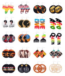 20 pairs african earrings for women wooden black lives matter earrings african map round painted wooden earrings statement ethnic dangle earring