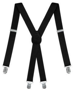 dibi black suspenders for men and women - adjustable x back suspenders for tuxedo suit jeans - heavy duty strong clips (1 inch - black)