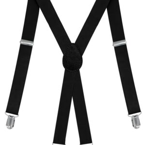 Dibi Black Suspenders for Men and Women - Adjustable X Back Suspenders for Tuxedo Suit Jeans - Heavy Duty Strong Clips (1 Inch - Black)