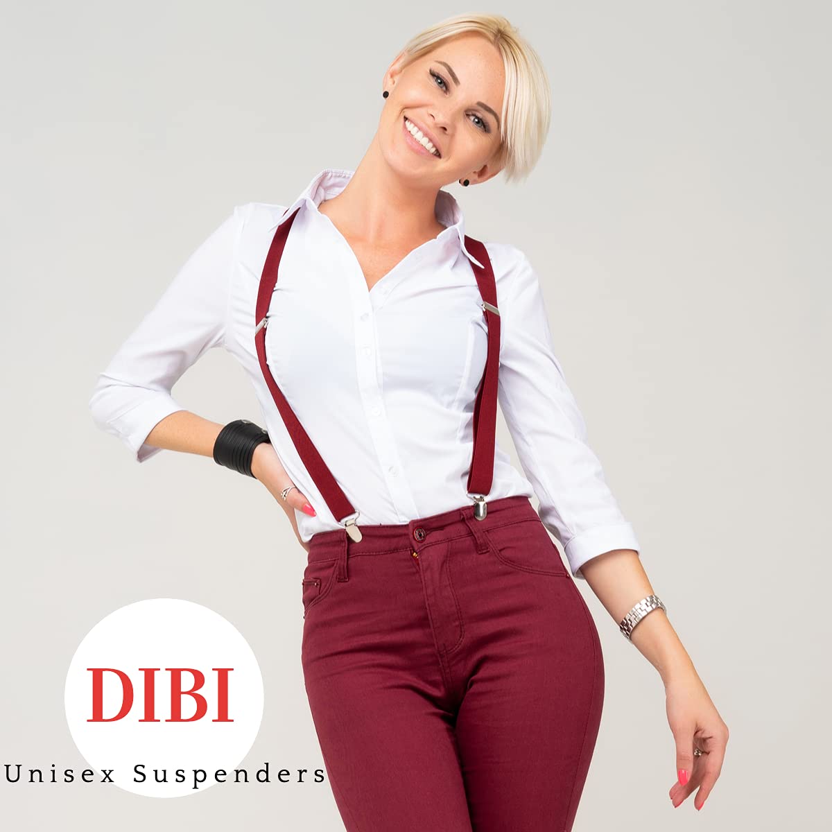 Dibi Black Suspenders for Men and Women - Adjustable X Back Suspenders for Tuxedo Suit Jeans - Heavy Duty Strong Clips (1 Inch - Black)