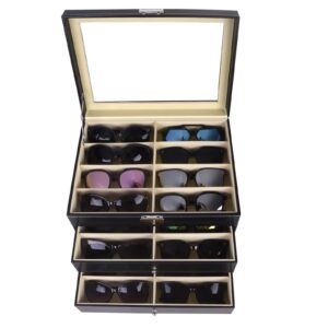 AUTOARK Leather 24 Piece Eyeglasses Storage and Sunglass Glasses Display Drawer Lockable Case Organizer,Black,AW-095