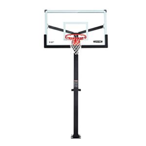 lifetime 60" in-ground basketball hoop, mammoth lift adjustable height, tempered glass backboard bolt down system