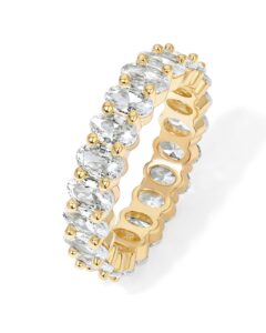 pavoi 14k yellow gold plated rings oval cubic zirconia love | 5mm stackable yellow gold rings | women size 8