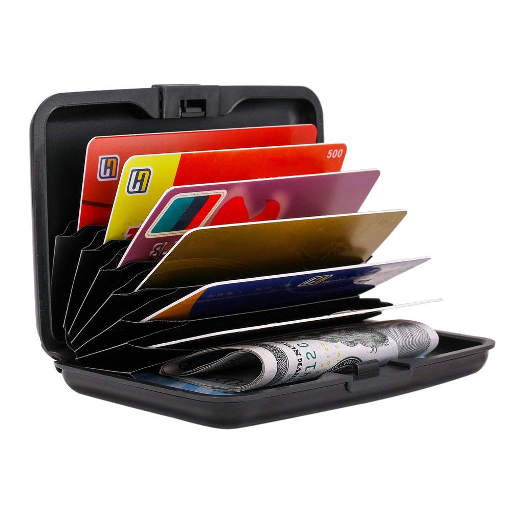 ELFISH Mini RFID Aluminum Wallet Credit Cards Holder Business Card Case Metal ID Case for Men Women (Black)