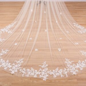 EllieHouse Women's 1 Tier Cathedral Flower Lace Ivory Wedding Bridal Veil With Metal Comb L95IV