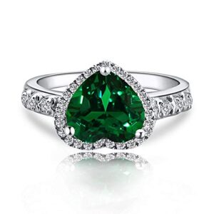 navachi 925 sterling silver 18k white gold plated 2.5ct heart emerald az9808r rings(size:7)