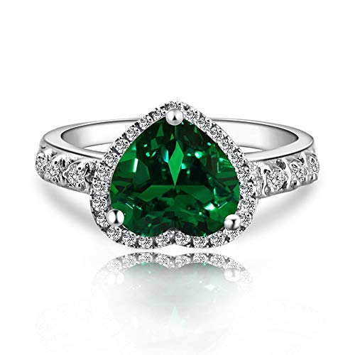 Navachi 925 Sterling Silver 18k White Gold Plated 2.5ct Heart Emerald Az9808r Rings(Size:7)