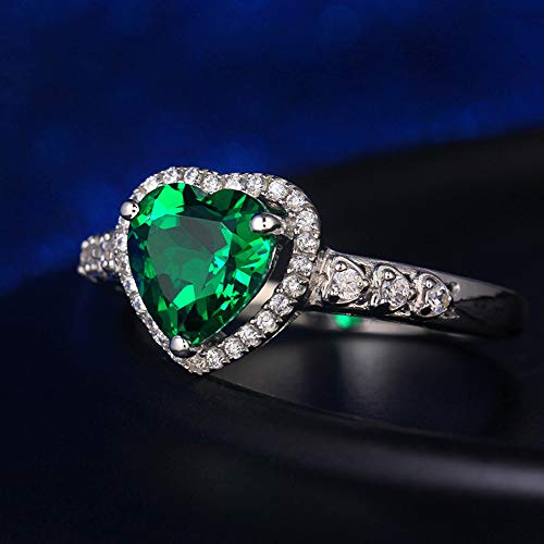 Navachi 925 Sterling Silver 18k White Gold Plated 2.5ct Heart Emerald Az9808r Rings(Size:7)