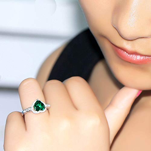 Navachi 925 Sterling Silver 18k White Gold Plated 2.5ct Heart Emerald Az9808r Rings(Size:7)