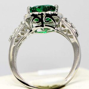 Navachi 925 Sterling Silver 18k White Gold Plated 2.5ct Heart Emerald Az9808r Rings(Size:7)