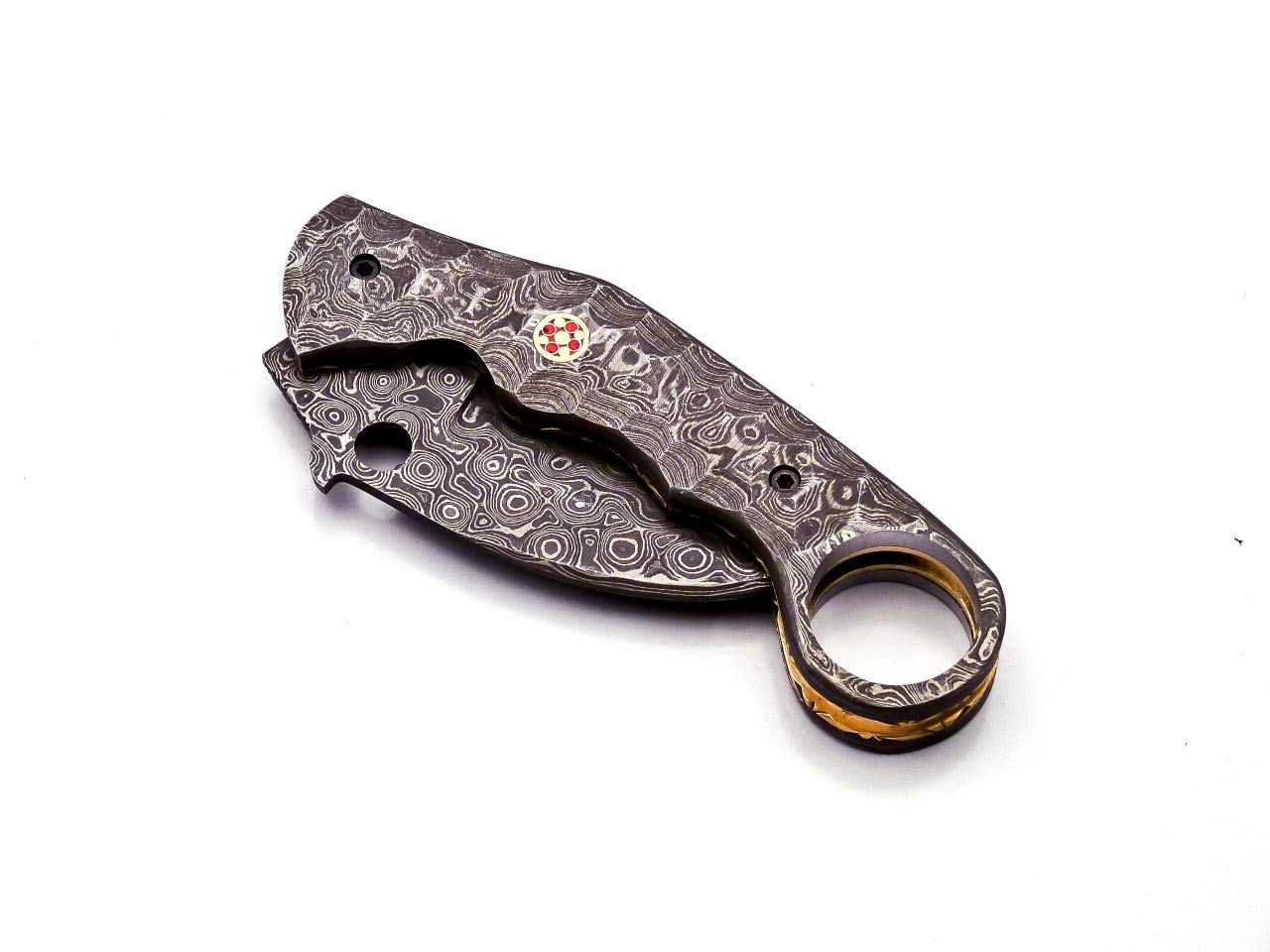 8.5" Handmade Damascus Folding Pocket Knife Karambit Knife Hunting Knife Handle Damascus Steel with Leather Sheath 108, 203