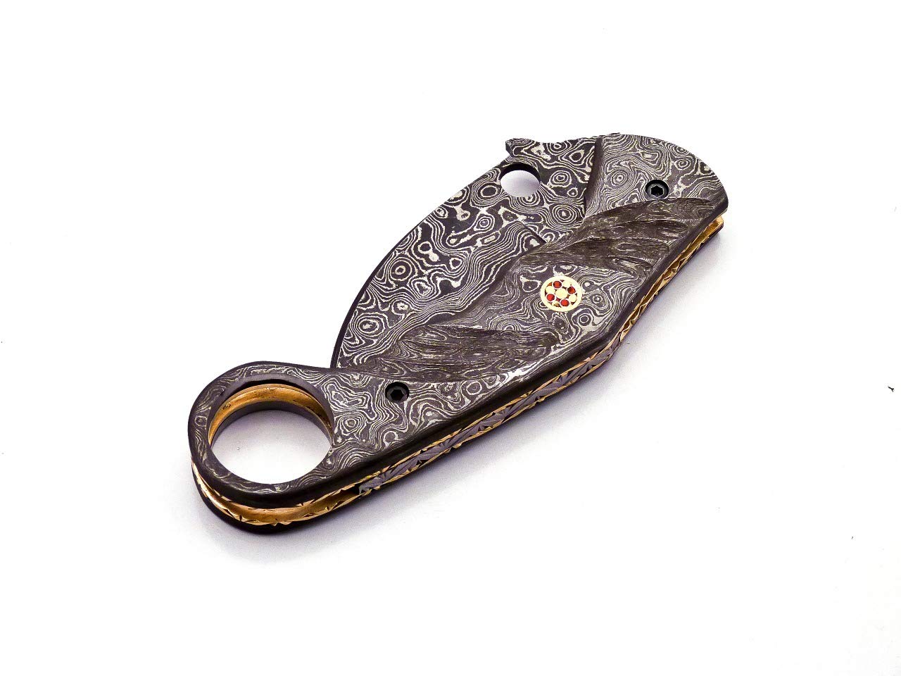 8.5" Handmade Damascus Folding Pocket Knife Karambit Knife Hunting Knife Handle Damascus Steel with Leather Sheath 108, 203