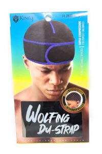 king j wolfing du-strap #2030 no strings-snaps stringless durag compressing cap (black/black)