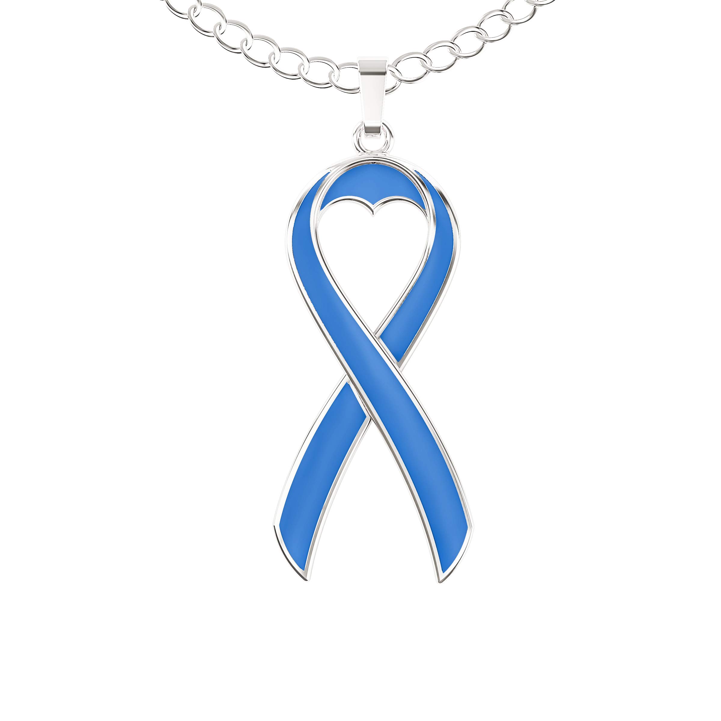 Happy Kisses Cancer Awareness Necklace - Ribbon Pendant, “Together We Are Tougher Than Cancer” - Gift for Women (Dark Blue Colon Cancer)