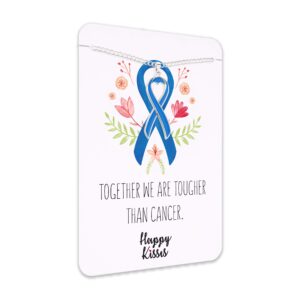 Happy Kisses Cancer Awareness Necklace - Ribbon Pendant, “Together We Are Tougher Than Cancer” - Gift for Women (Dark Blue Colon Cancer)