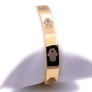 LESLIE BOULES 18K Gold Plated Hamsa Hand Cuff Bracelet for Women Fashion Jewelry