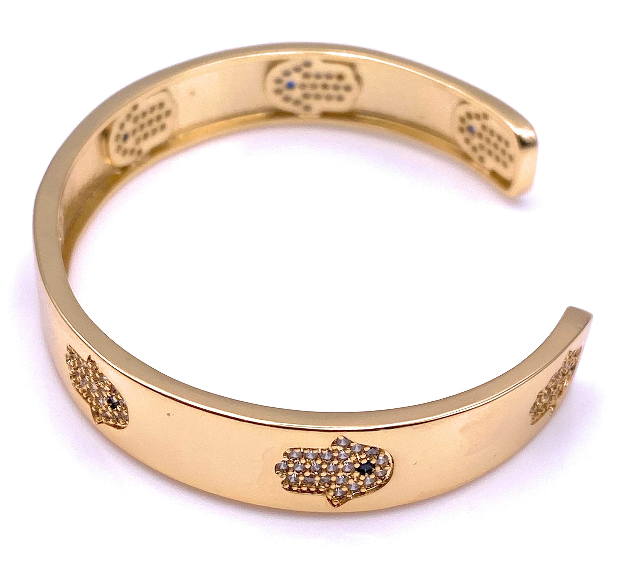 LESLIE BOULES 18K Gold Plated Hamsa Hand Cuff Bracelet for Women Fashion Jewelry