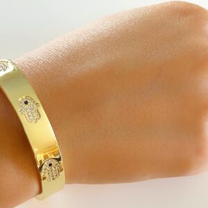 LESLIE BOULES 18K Gold Plated Hamsa Hand Cuff Bracelet for Women Fashion Jewelry