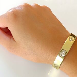 LESLIE BOULES 18K Gold Plated Hamsa Hand Cuff Bracelet for Women Fashion Jewelry