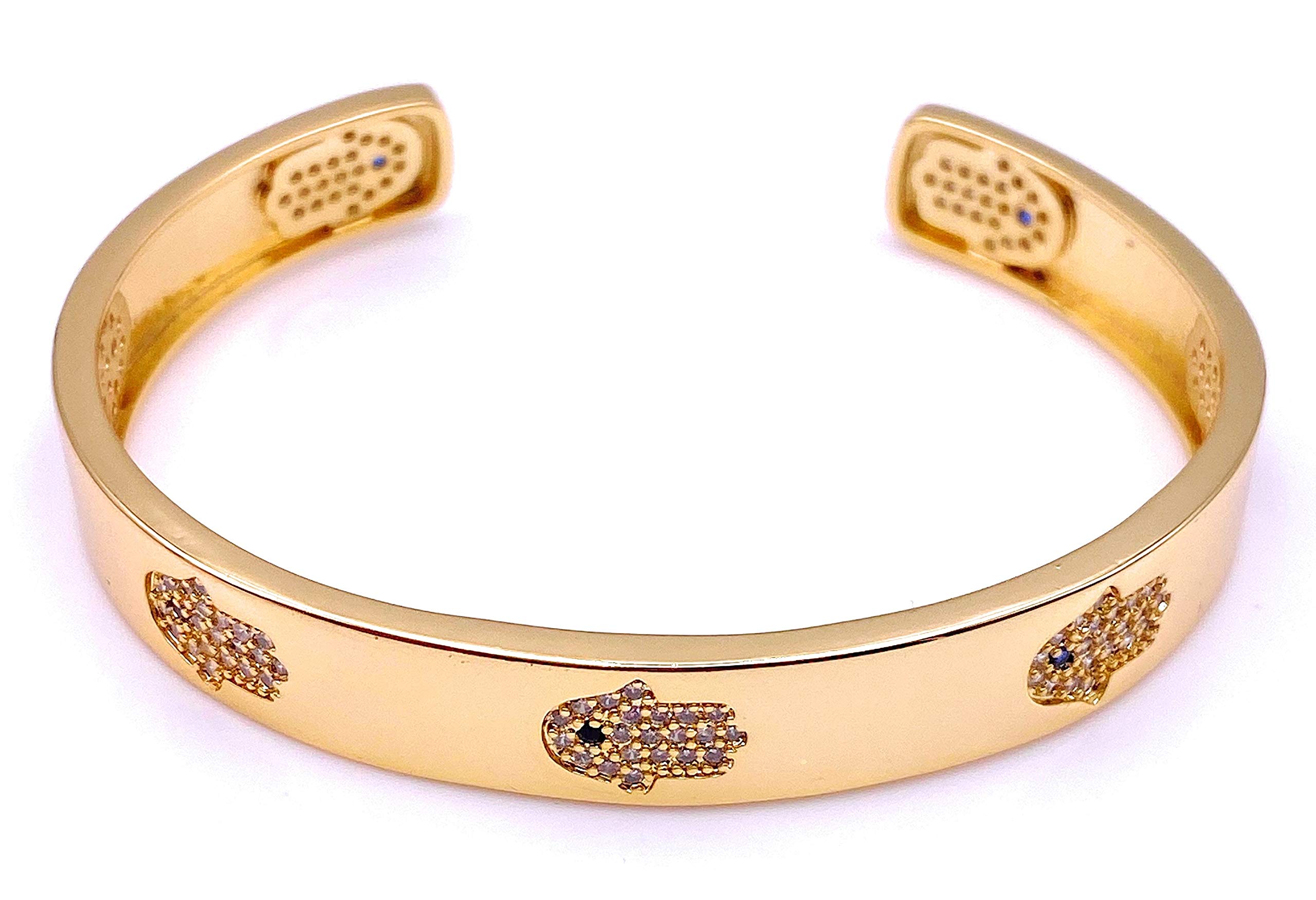 LESLIE BOULES 18K Gold Plated Hamsa Hand Cuff Bracelet for Women Fashion Jewelry