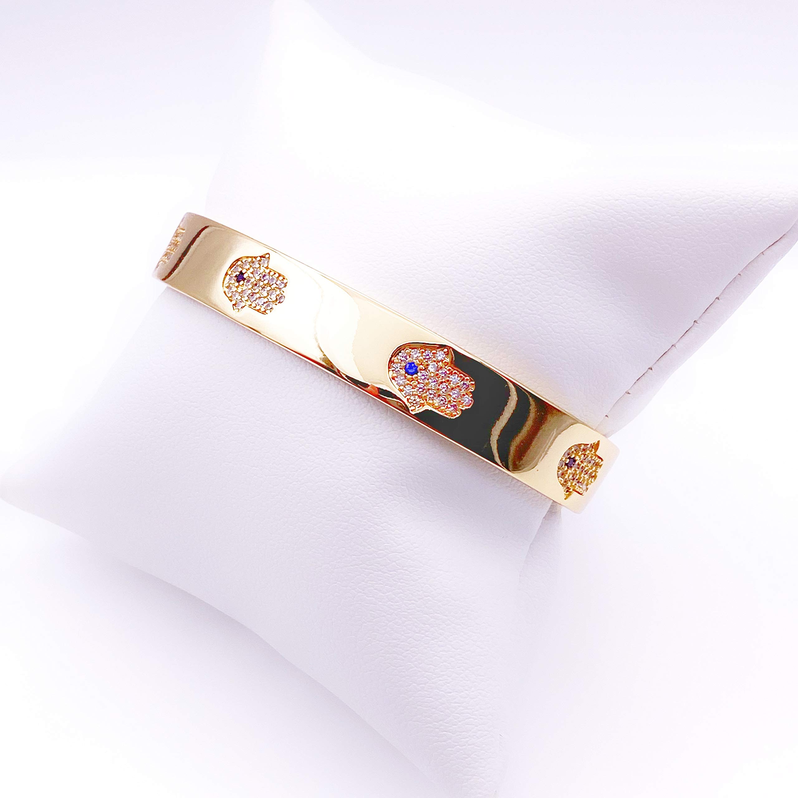 LESLIE BOULES 18K Gold Plated Hamsa Hand Cuff Bracelet for Women Fashion Jewelry