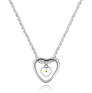 uloveido stainless steel double hearts necklace, real mustard seed heart pendant necklace for women ladies y854 (heart)