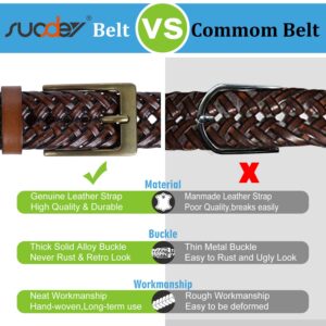 SUOSDEY Mens Braided Leather Belt Cowhide Woven Leather Belt for Casual Jeans Pants with Solid Prong Buckle,tan