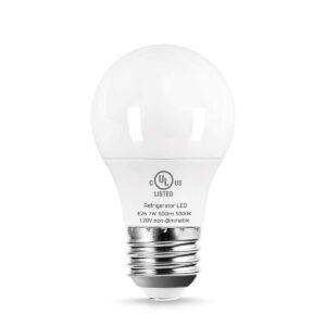 yukihalu, a15 appliance light bulb, 60w equivalent for range hood/refrigerator light bulb/ceiling fan light, 600 lumens 7w 120v 5000k daylight e26 base, waterproof, not dim