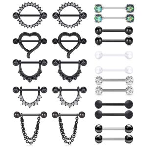 d.bella 14g nipple rings stainless steel straight barbell tongue rings nipplerings piercing women cz heart chain dangle nipple piercing jewelry for women 14mm 9/16inch 11 pairs