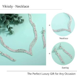 Yikisdy Wedding Necklace Set Silver Crystal Bride Jewelry, Rhinestone Choker, Bridal Accessories for Women and Girls ( Pack of 3, 2 earrings and 1 necklace)