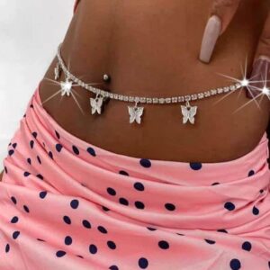 zoestar gorgeous crystal waist chains bikini butterfly summer beach body chain jewelry for women (silver)